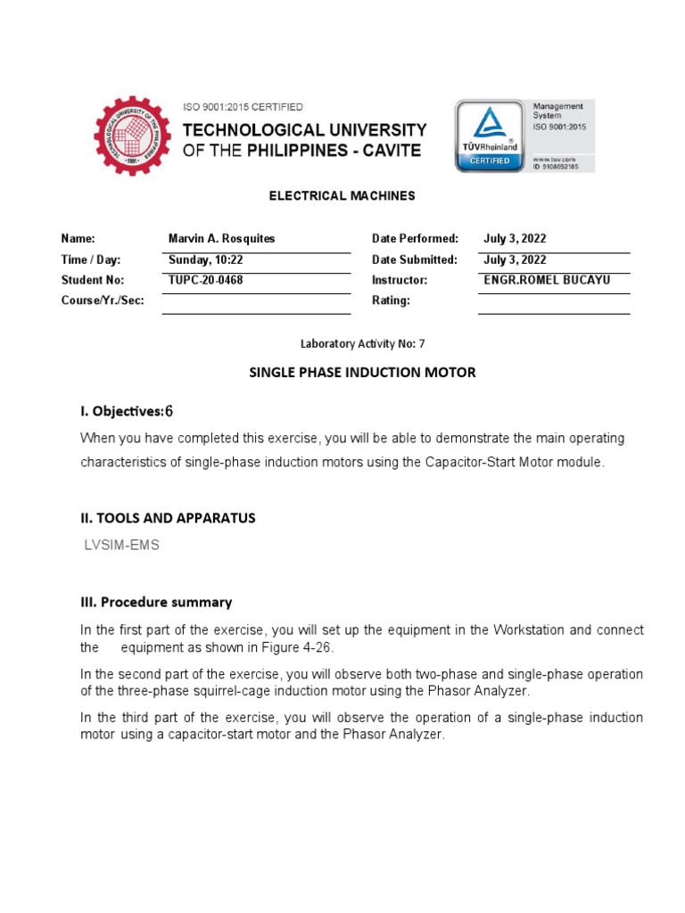 Lab - Single Phase Induction Motor | PDF | Electric Motor | Power Supply