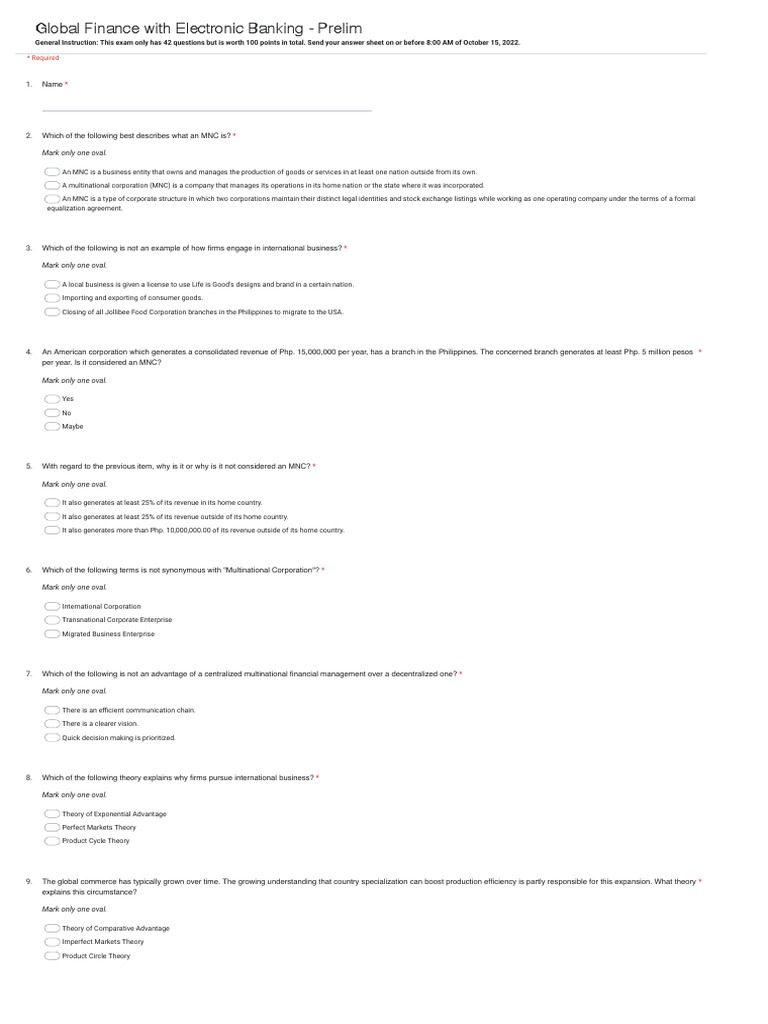 Global Finance With Electronic Banking - Prelim | PDF | Foreign ...