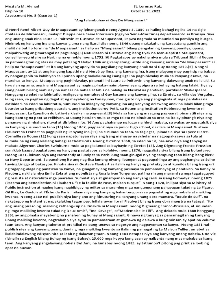 Talambuhay Ni Guy de Maupassant 1 | PDF