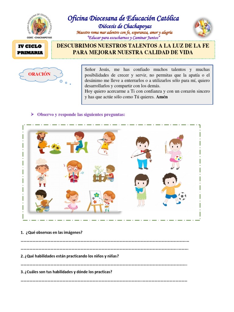 Actividades sobre la Parábola de los Talentos | PDF | Oración