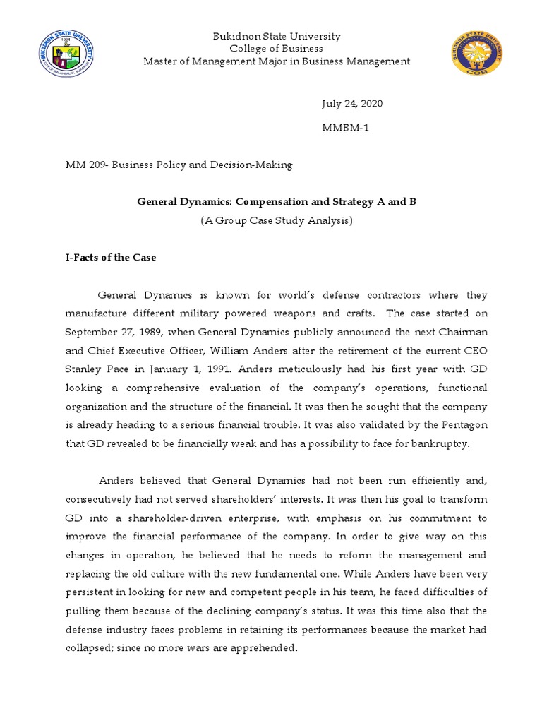 GROUP 1 - General Dynamics Case Study Analysis | PDF | Business | Chief ...