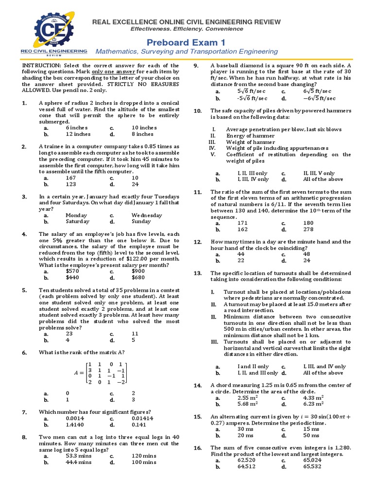Preboard 1 - MSTE (Nov 2022) | PDF | Area | Circle