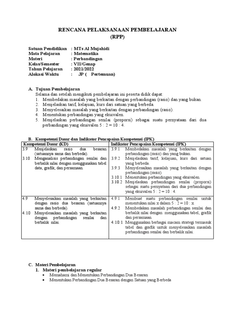 RPP VII Perbandingan | PDF