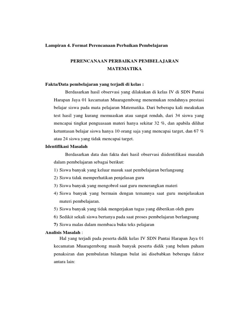 Lembar Refleksi Perencanaan Perbaikan Pembelajaran, RPP Pra Siklus Dan ...