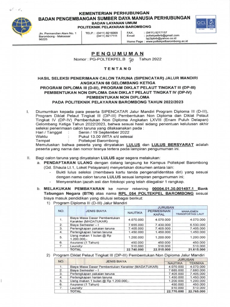 Pengumuman Kelulusan Diploma Iii Andiri DP Iii PB Mandiri Dan DP Iv PB ... Pengumuman Kelulusan Diploma Iii Andiri DP Iii PB Mandiri Dan DP Iv PB ...