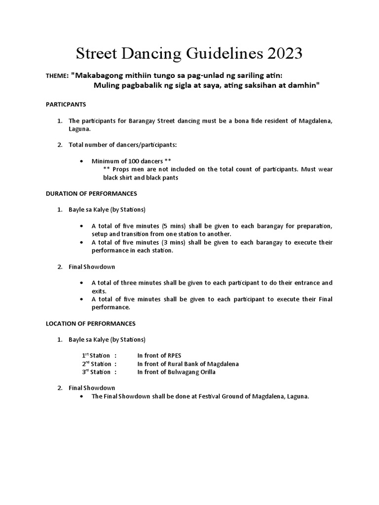 Barangay Streetdancing Guidelines 2023 | PDF | Performing Arts | Dances