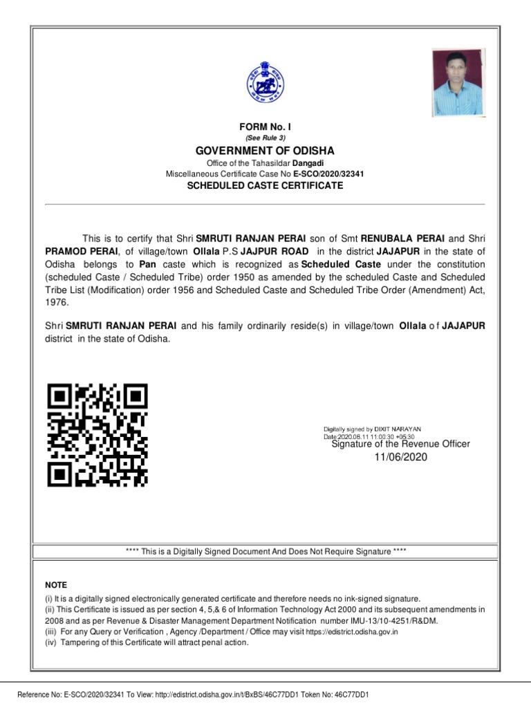 Scheduled Caste Certificate Issued | PDF