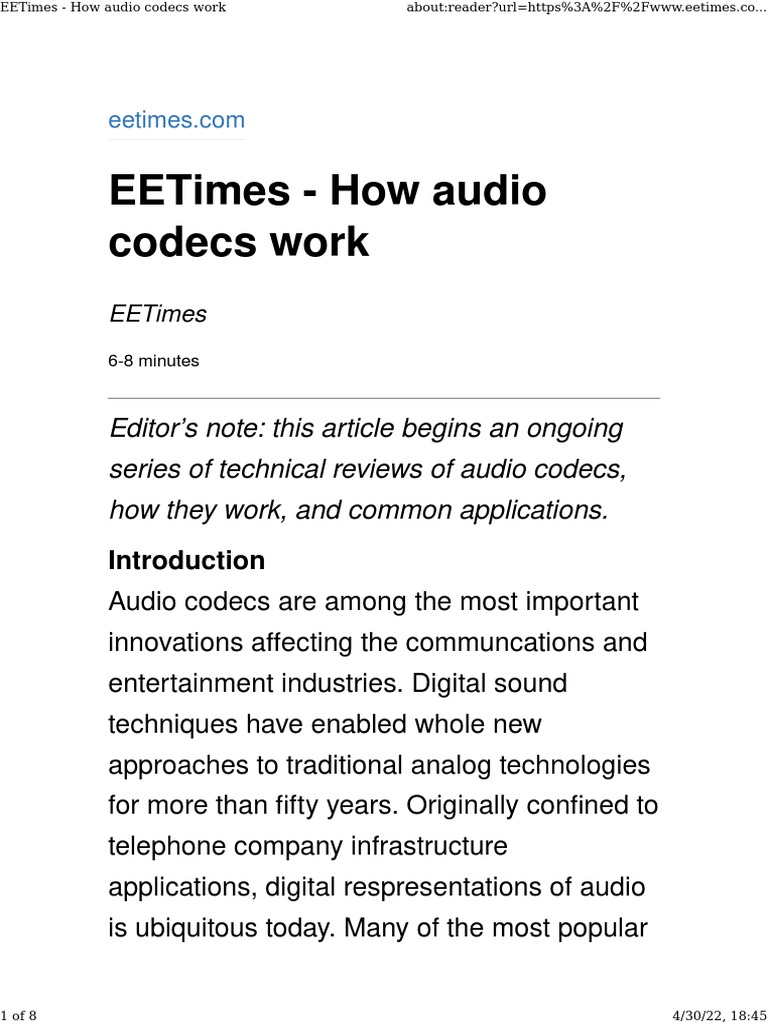 EETimes - How Audio Codecs Work | PDF | Analog To Digital Converter | Sampling (Signal Processing)