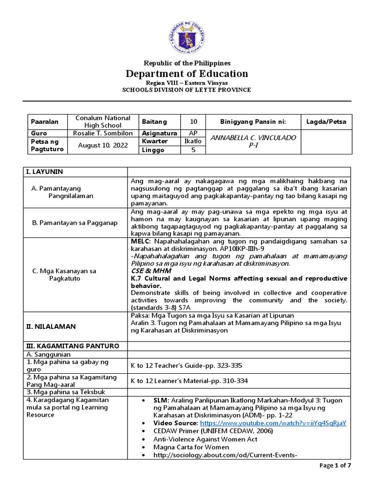 Araling Panlipunan G10.CSE & MHM Integration | PDF