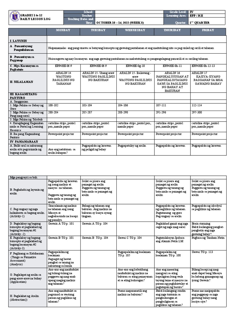 DLL - Epp-He 4 - Q1 - W8 | PDF