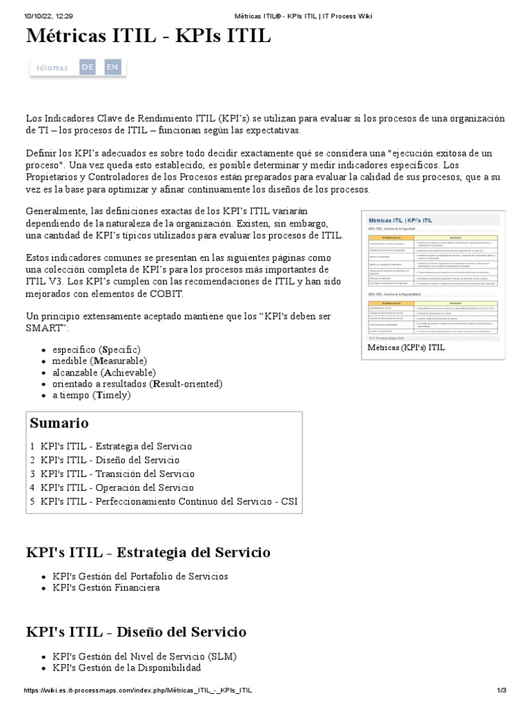 Métricas ITIL® - KPIs ITIL - IT Process Wiki | Descargar gratis PDF ... Métricas ITIL® - KPIs ITIL - IT Process Wiki | Descargar gratis PDF ...