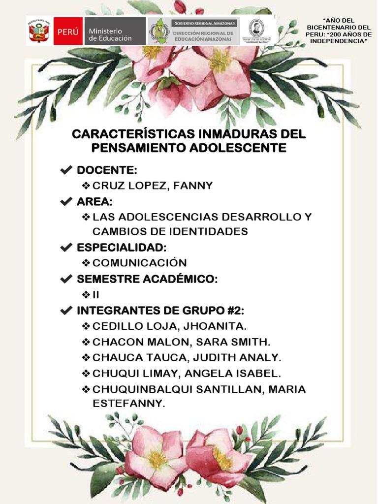 Características Del Pensamiento Inmaduro Elkin | PDF | Adolescencia ...