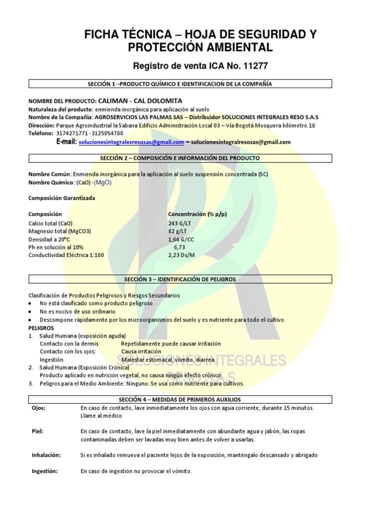 Ficha Tecnica Caliman | PDF | Fertilizante | Agua