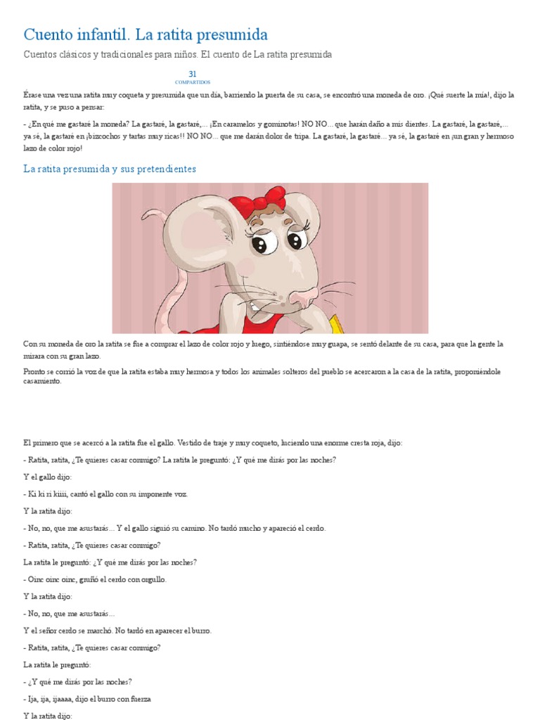 Cuento Infantil - La Ratita Presumida | PDF