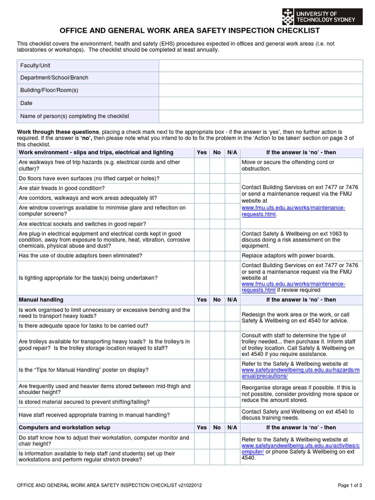 Office Safety Checklist | PDF | Safety | Risk Assessment