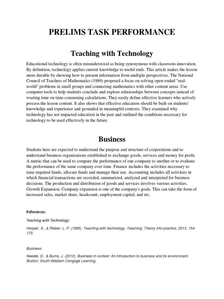 Prelims Task Performance MMW | PDF