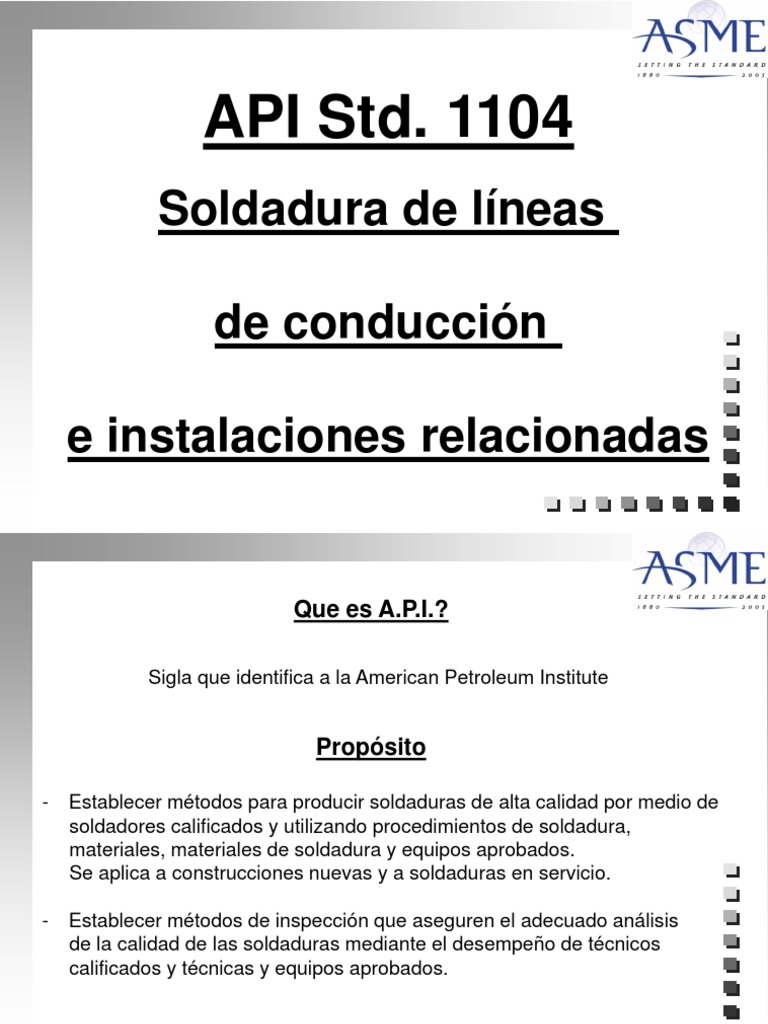 Normas de Soldadura API Std. 1104 | PDF | Soldadura | Construcción