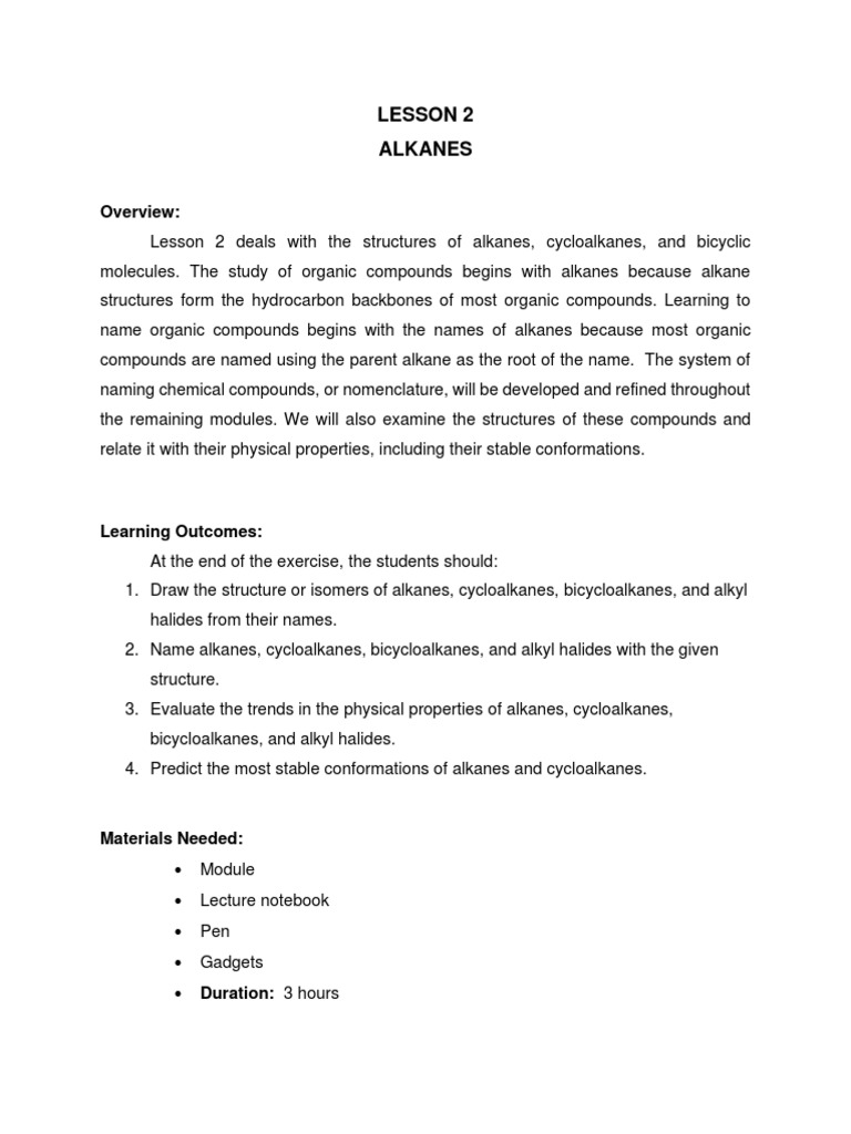 Organic Chemistry Lesson 2 ALKANES | PDF | Alkane | Alkene