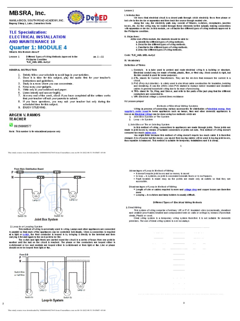 GRADE_10__EIM__MODULE_4_.docx | PDF | Electrical Wiring | Pipe (Fluid Conveyance)
