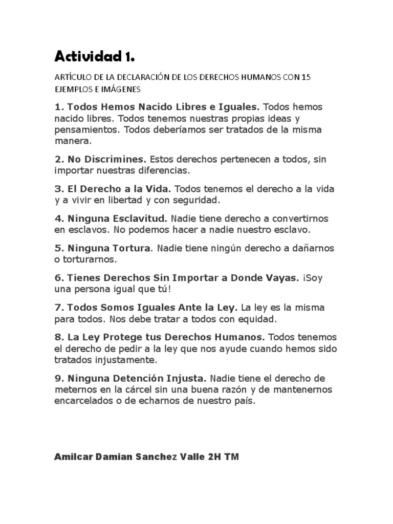 Declaración de Los Derechos Humanos Ejemplos e Imágenes | PDF