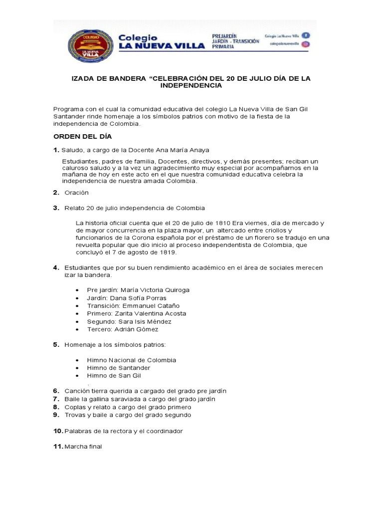 Izada de Bandera 20 de Jiulio | PDF