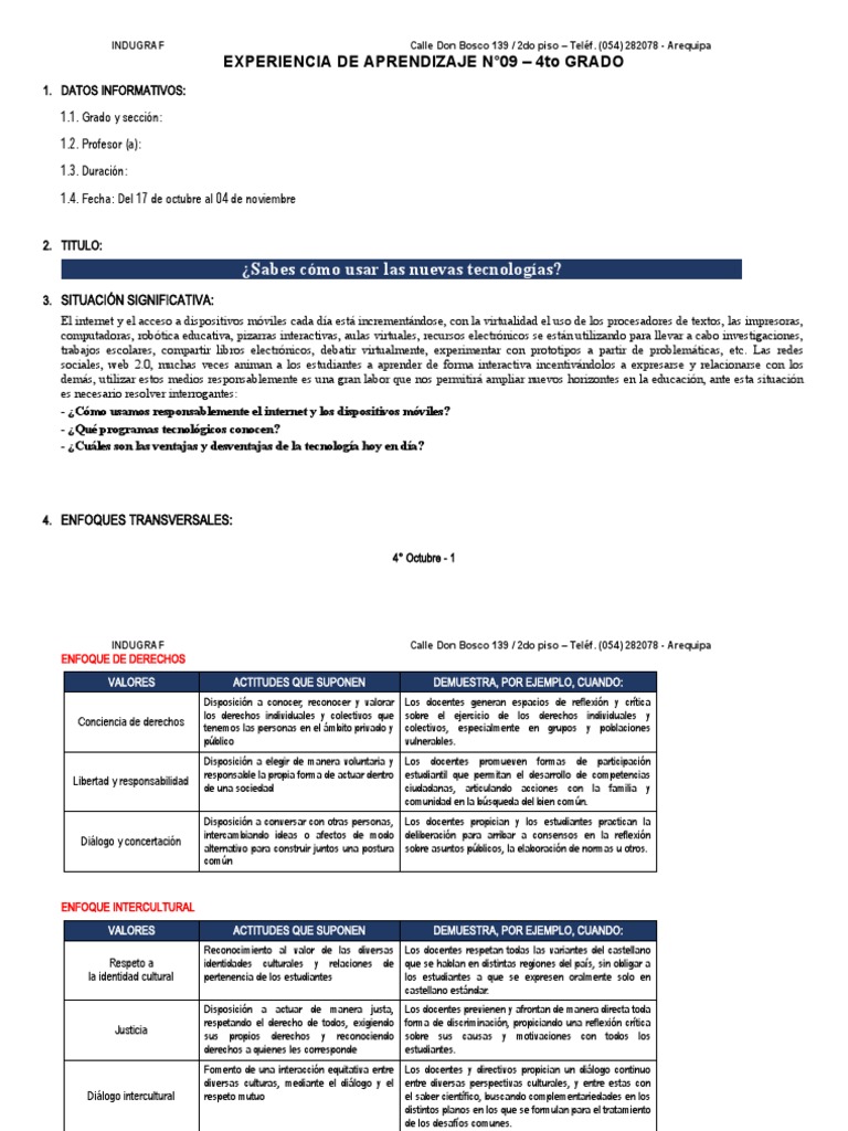 4° Grado - Experiencia de Aprendizaje N°09 | PDF | Geometría | Aprendizaje