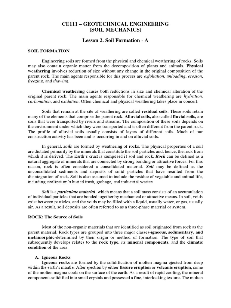 Lesson 2 - Soil Formation A | PDF | Rock (Geology) | Sedimentary Rock