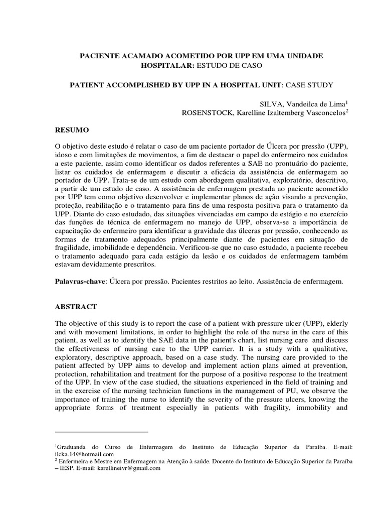 Paciente Acamado Acometido Por Upp em Uma Unidade Hospitalar Estudo de ... Paciente Acamado Acometido Por Upp em Uma Unidade Hospitalar Estudo de ...