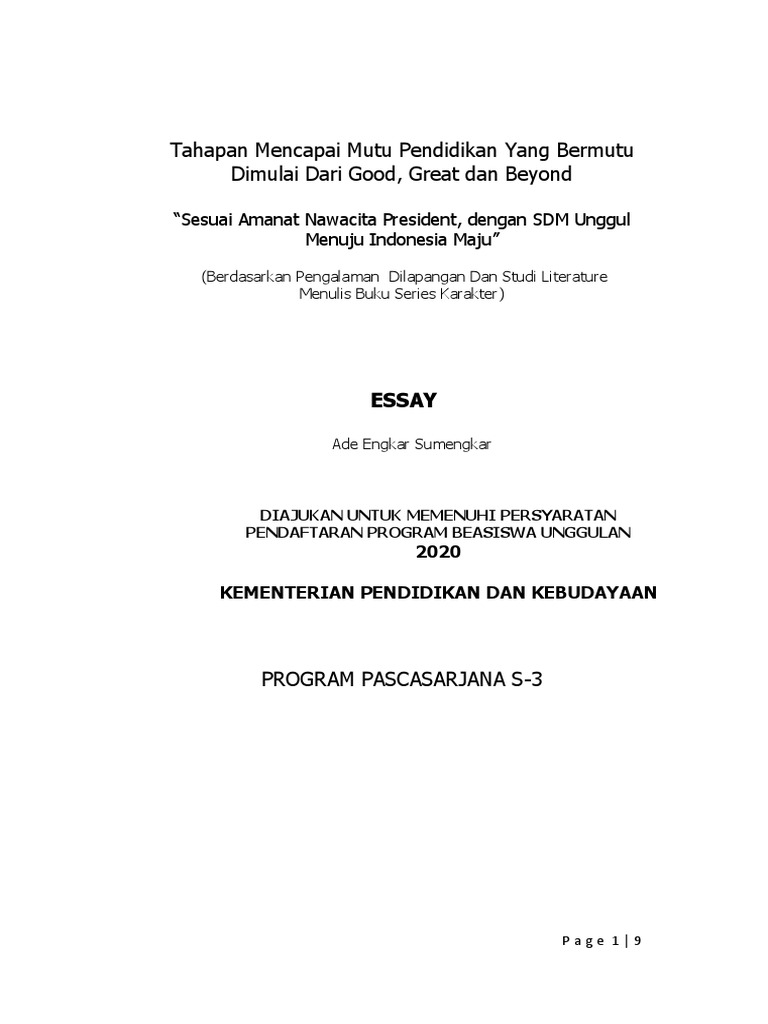 Essay Beasiswa Unggulan Kemendikbud | PDF