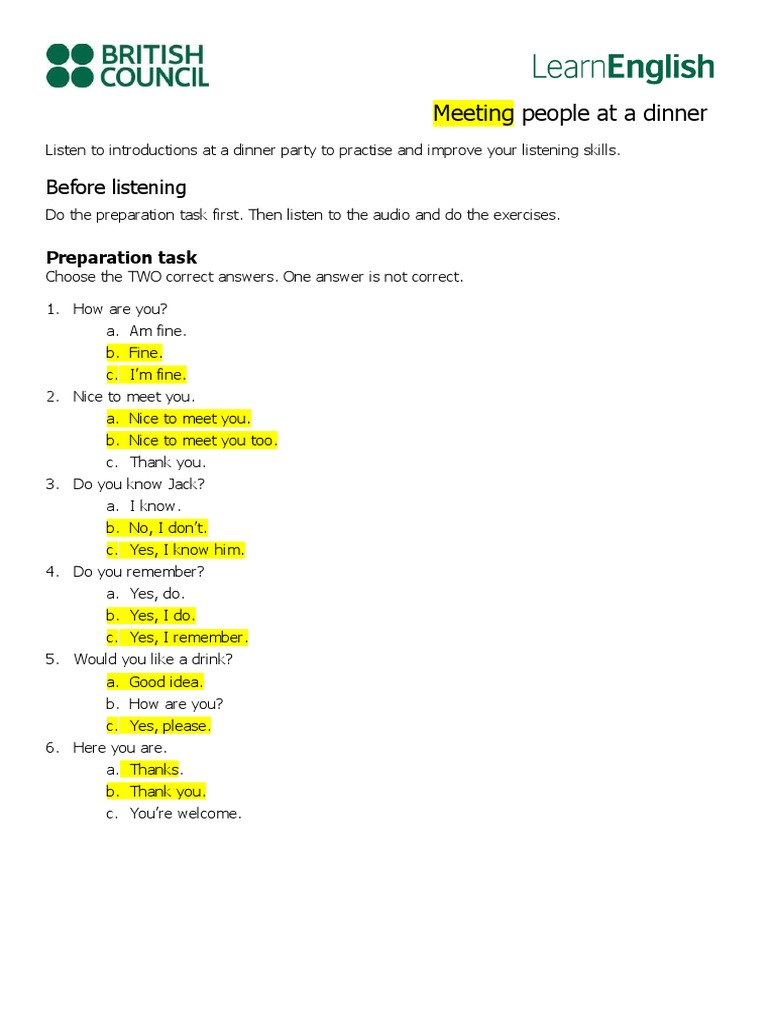 Listening Exercises | PDF