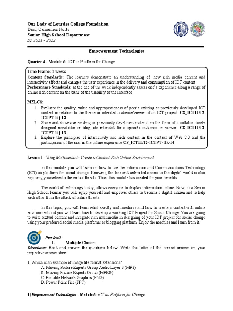 Daet, Camarines Norte: Our Lady of Lourdes College Foundation Senior High School Department ...