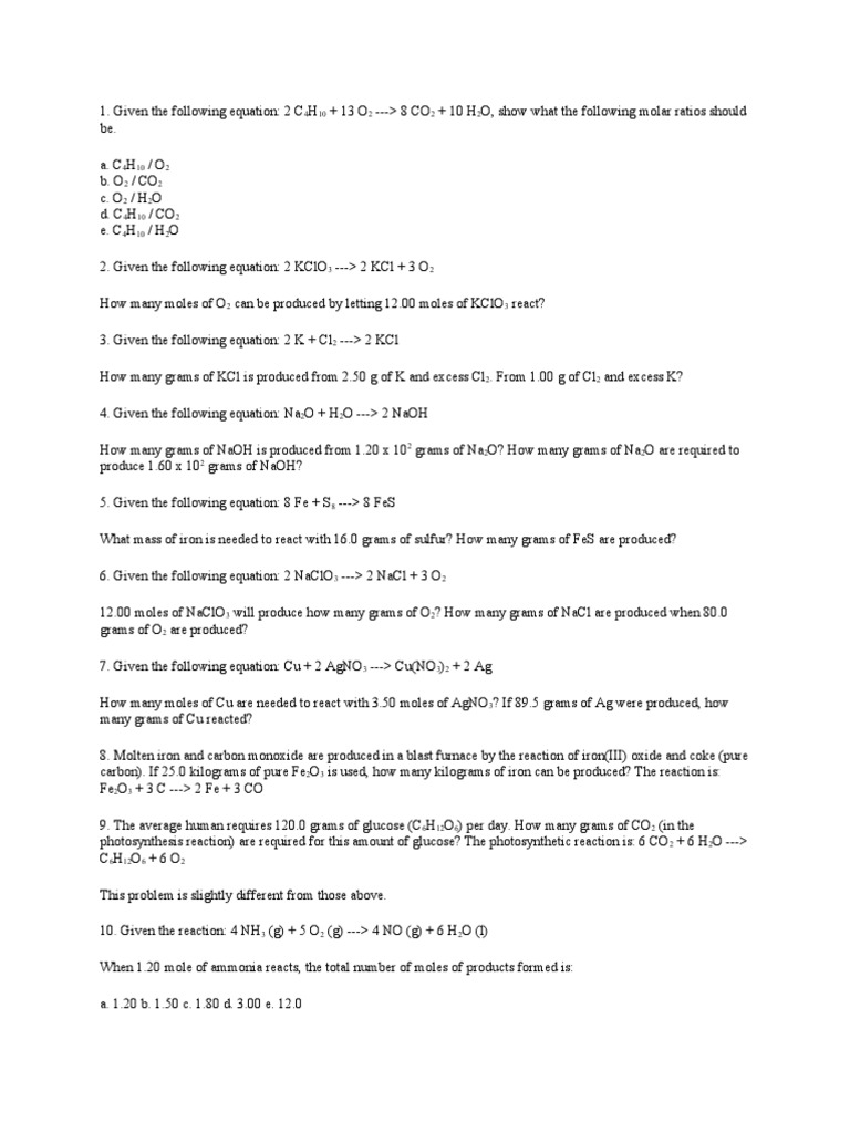 Stoichiometry Practice Worksheet With Answers | Download Free PDF ...