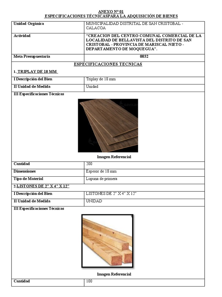 Especificaciones Técnicas de Madera | PDF