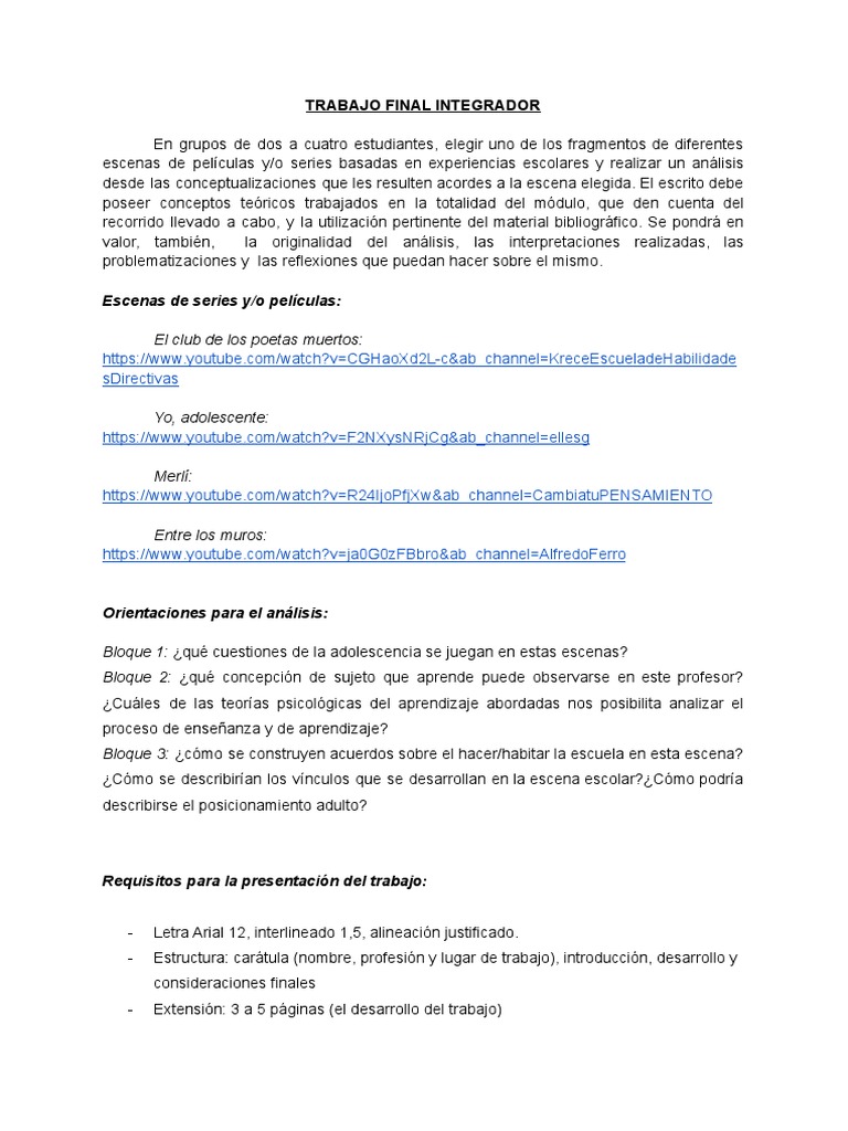 Trabajo Final Integrador | PDF | Aprendizaje | Evaluación
