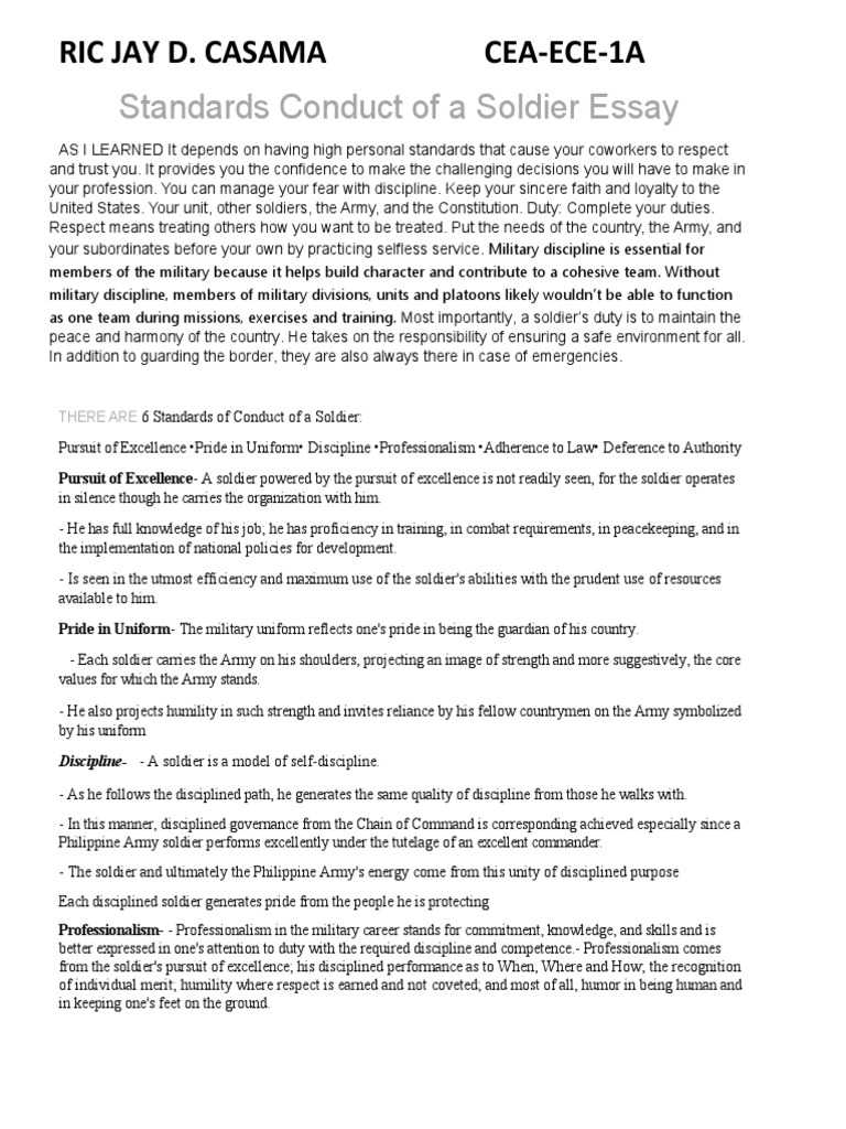 Standards Conduct of A Soldier Essay | PDF | Disciplines | United ...