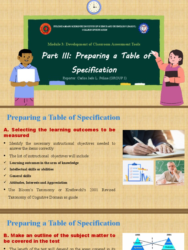 Part III - Preparing Table of Specification | PDF | Learning | Cognitive Psychology