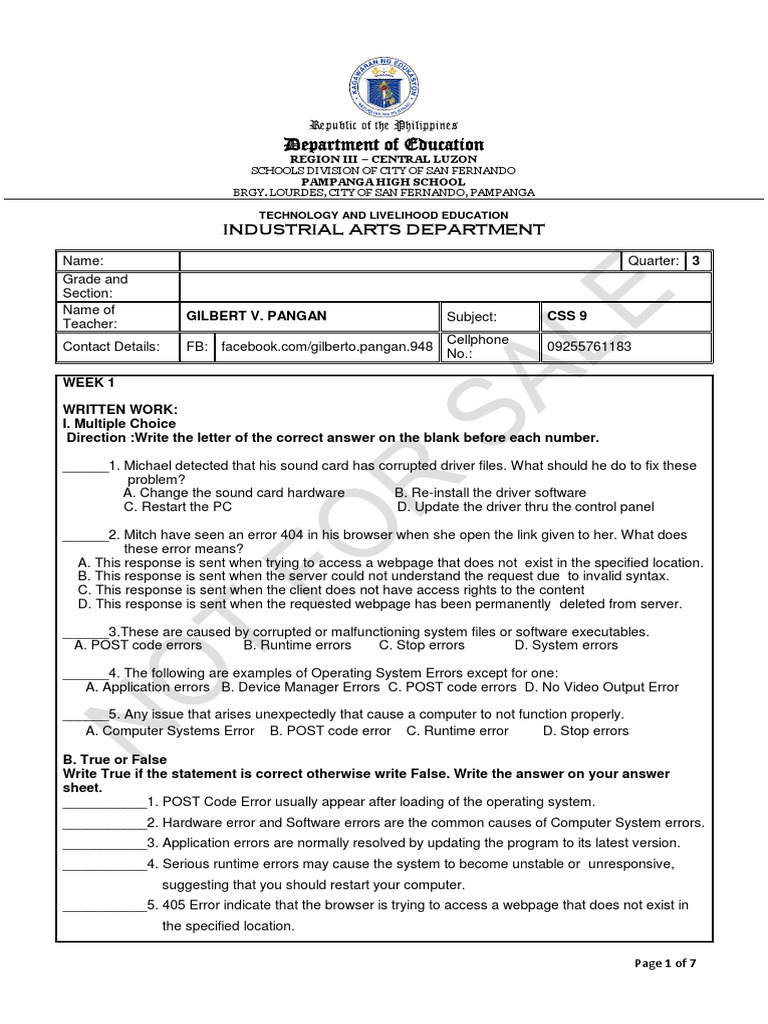 CSS 9 QUARTER 3 Modified Assessment | PDF | Computer Network | Computer ...