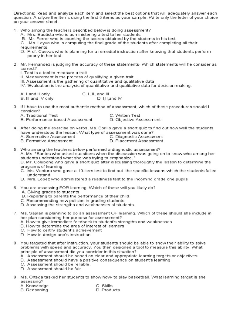 Pnu-Assessment Questions | PDF | Educational Assessment | Test (Assessment)
