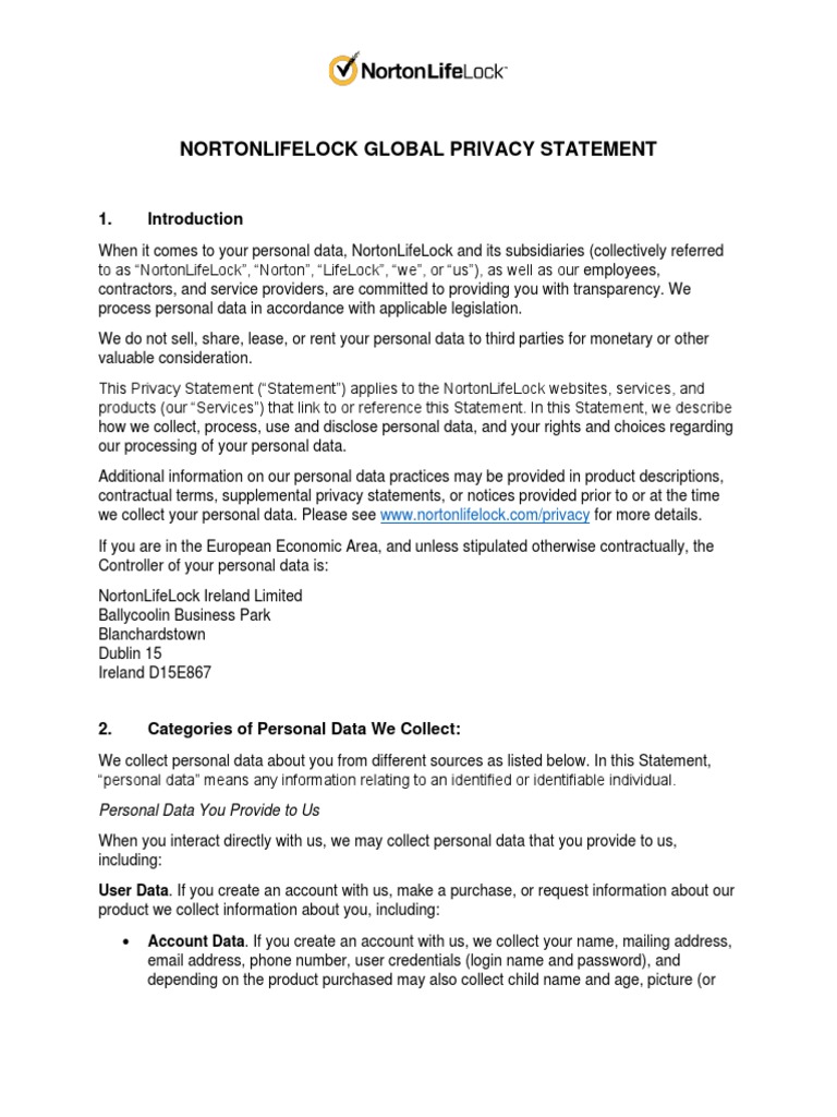 NortonLifeLock Privacy Statement Overview | PDF | Information Security ...