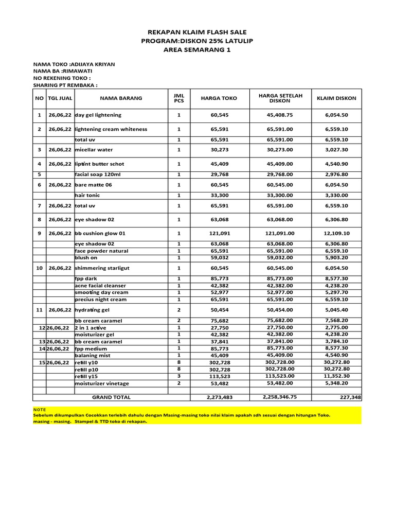 MASTER - FORM REKAP KLAIM FLASH SALE TGL 26 | PDF | Toiletry | Skin