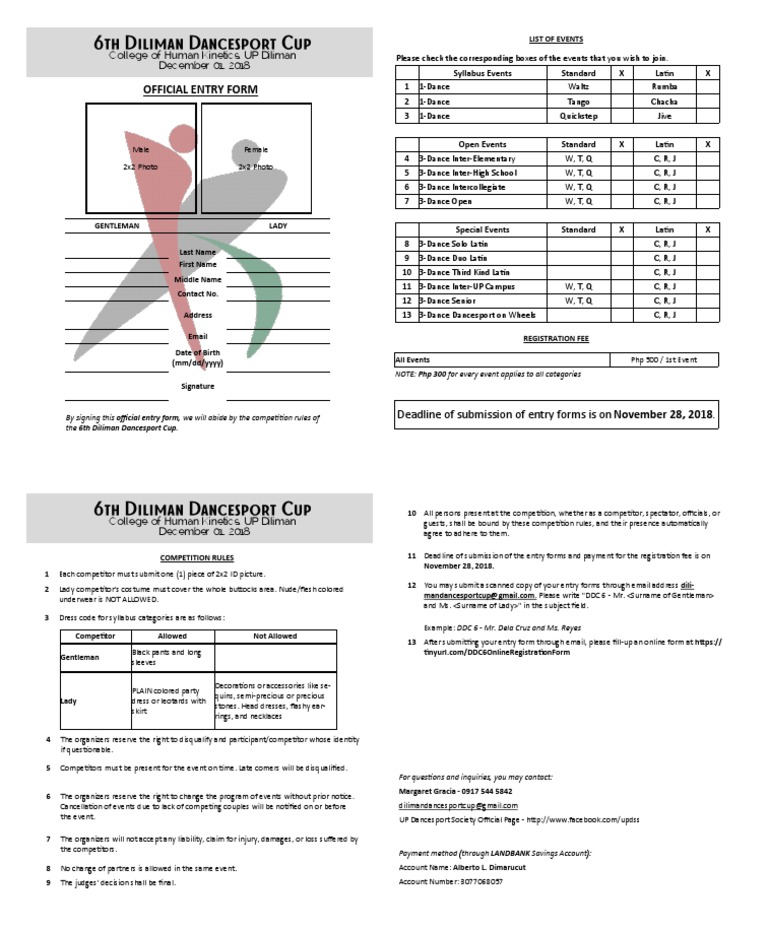 6th Diliman Dancesport Cup Entry Form | PDF