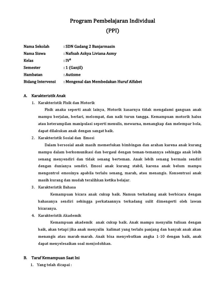 Program Pembelajaran Individual Livia | PDF