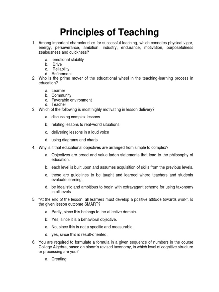 Principles of Teaching Test Questions 02 | PDF | Teaching Method | Learning