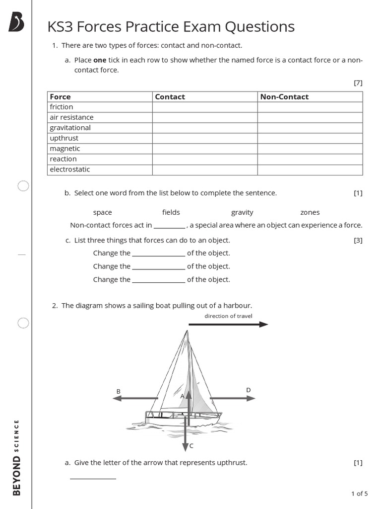 KS3 Forces Practice Exam Questions | PDF | Force | Weight