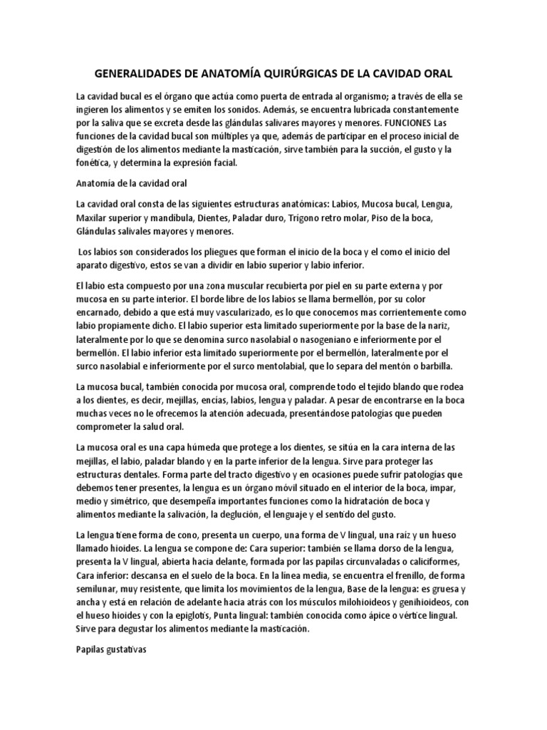 Anatomía de la Cavidad Oral | PDF | Boca | Lengua
