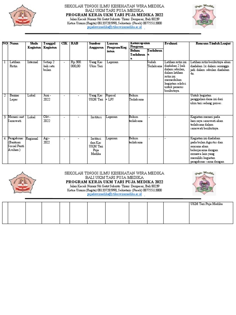 Program Kerja Ukm Tari 2022 | PDF