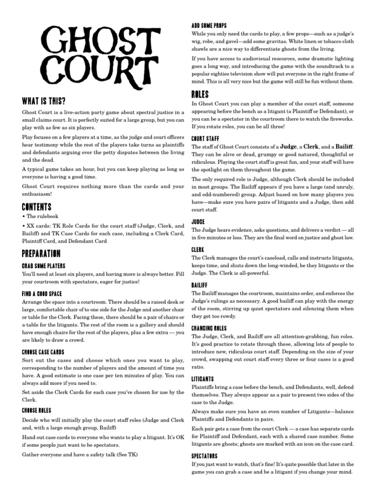 Ghost Court Rulebook Letter | PDF | Lawsuit | Courtroom