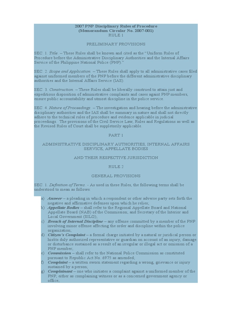 2007 PNP Disciplinary Rules of Procedure | PDF | Complaint | Affidavit
