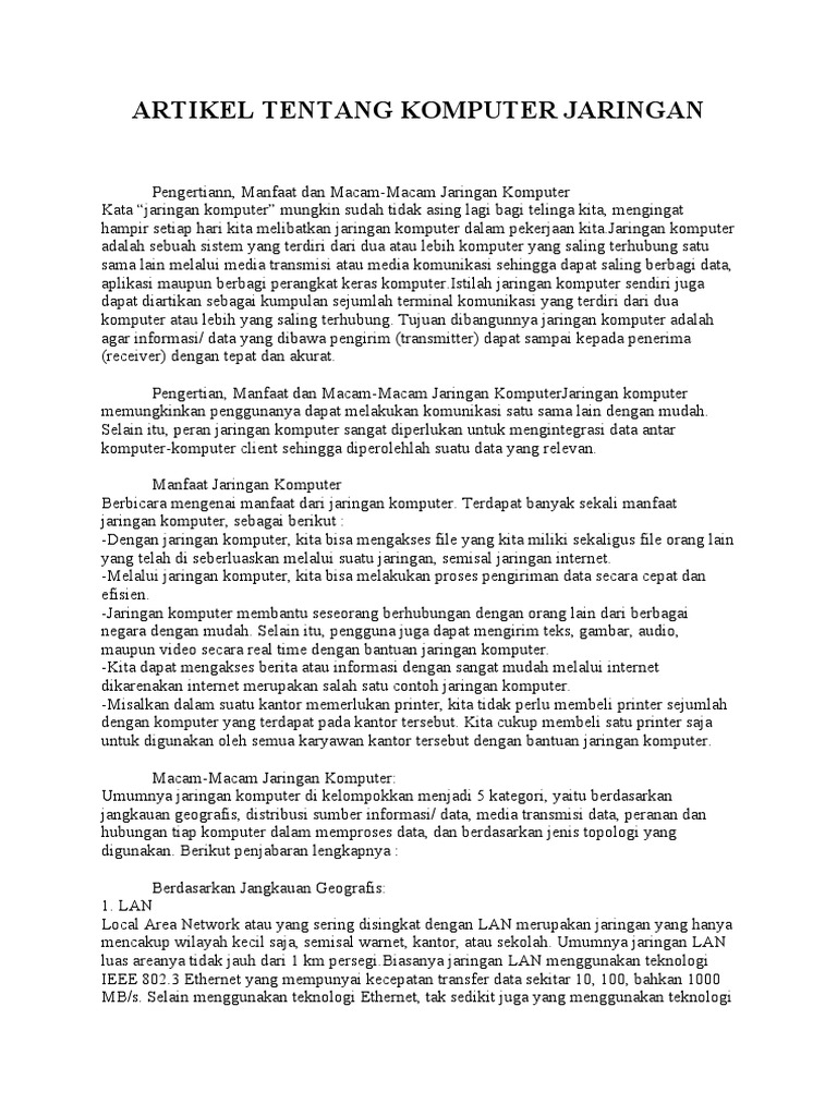 Artikel Tentang Komputer Jaringan | PDF