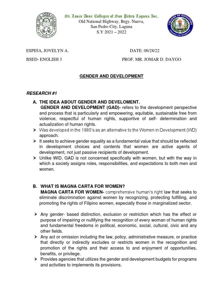 Gad (Activities 1 5) | PDF | Gender And Development | Applied Ethics